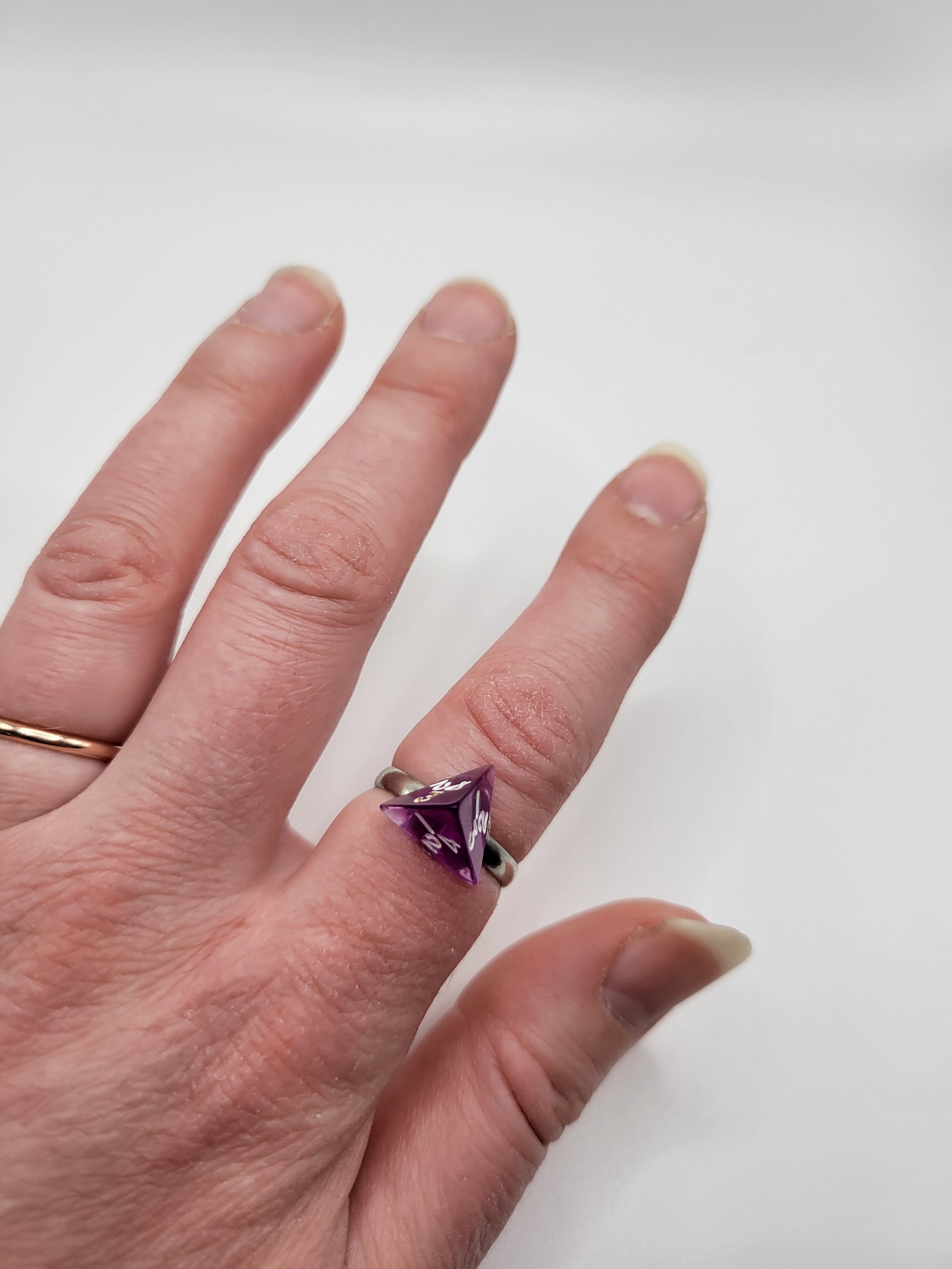 Mini Purple D4 Dice Ring Adjustable Dungeons and Dragons Geek Nerd Larp ...