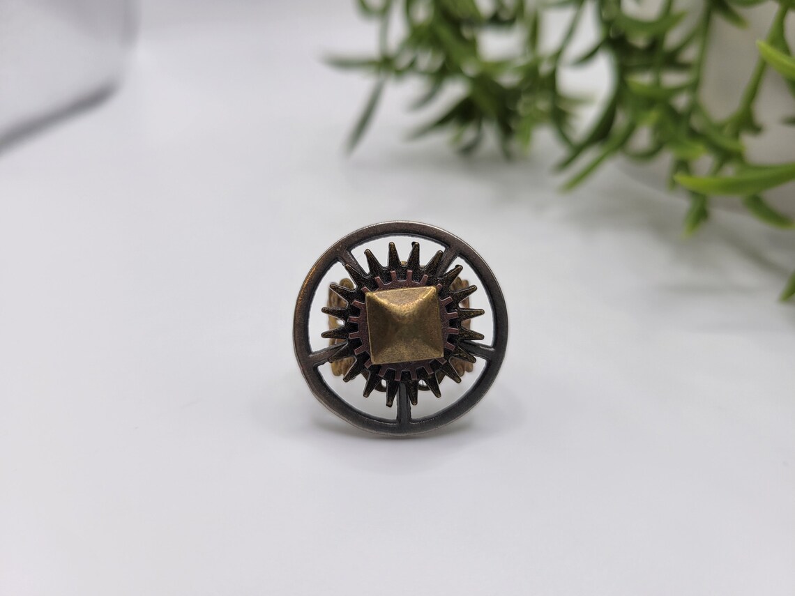 Steampunk Gear Ring | Adjustable Filigree Base | Bronze, Copper, Silver ...