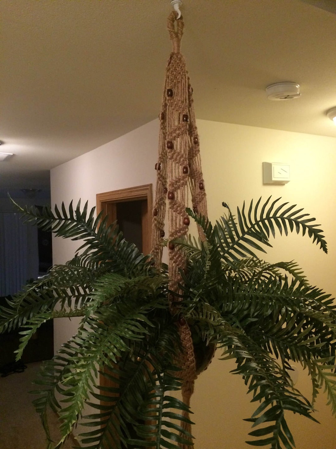 Large, Long Natural Jute Macrame Plant Hangerwith Wooden Beads - Etsy