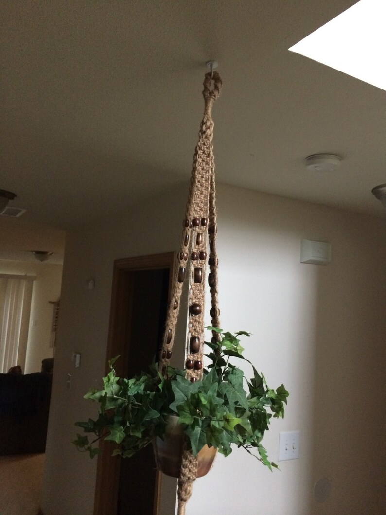 Large Long Macrame Plant Hanger of Natural Jute and Wooden Beads - Etsy