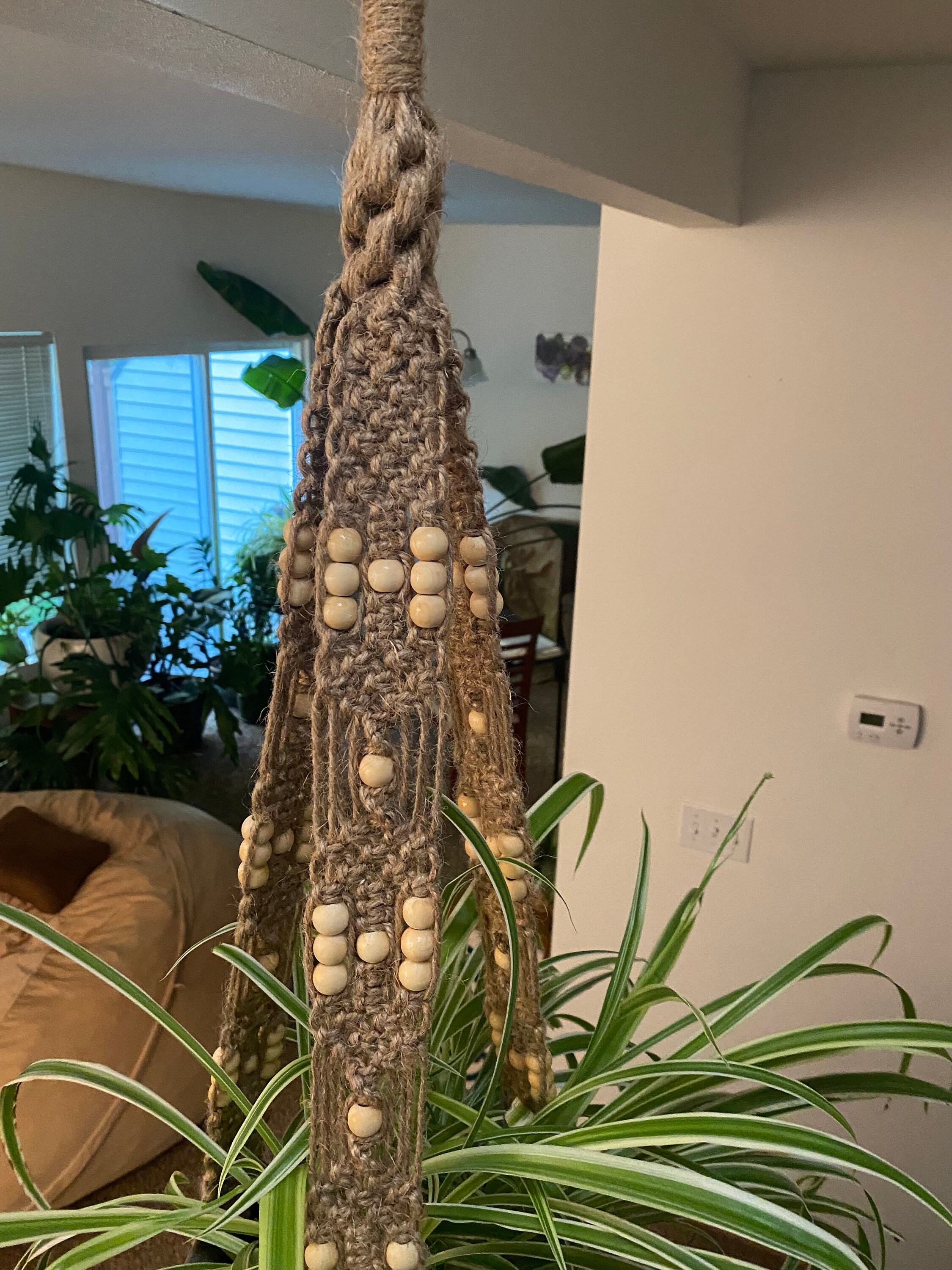 Large,macrame Plant Hanger, Natural Jute and Wooden Beads. - Etsy