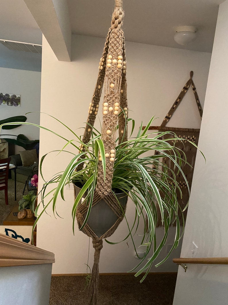 Large,macrame Plant Hanger, Natural Jute and Wooden Beads. - Etsy
