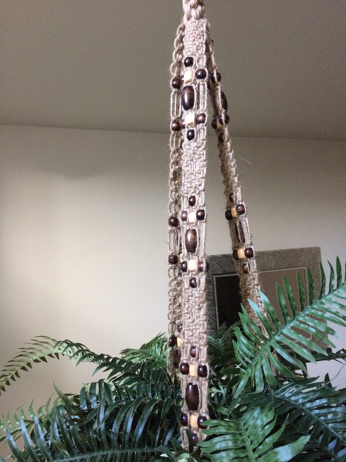 Large, Long Heavy Duty Macrame Plant Hanger of Natural Jute and Wooden ...