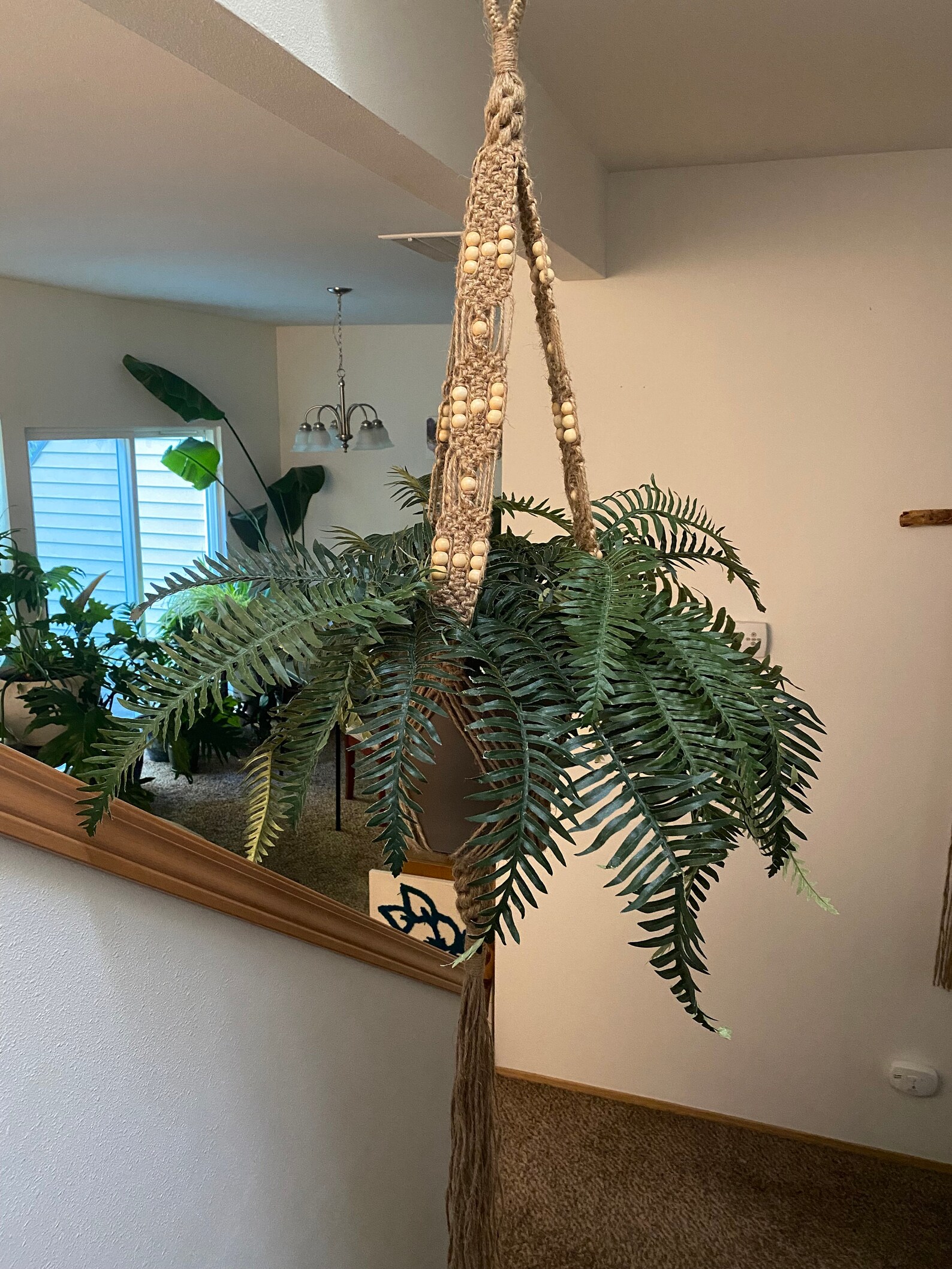 Large,macrame Plant Hanger, Natural Jute and Wooden Beads. - Etsy