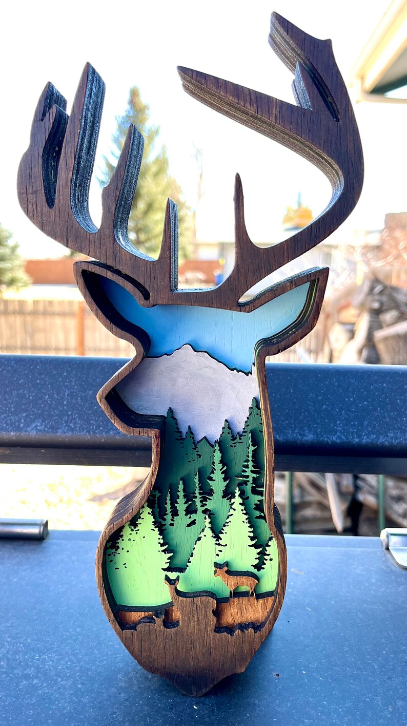 7 Layer Deer Hunter Scene Sign •3D Wood Wall Art •custom Engraved ...