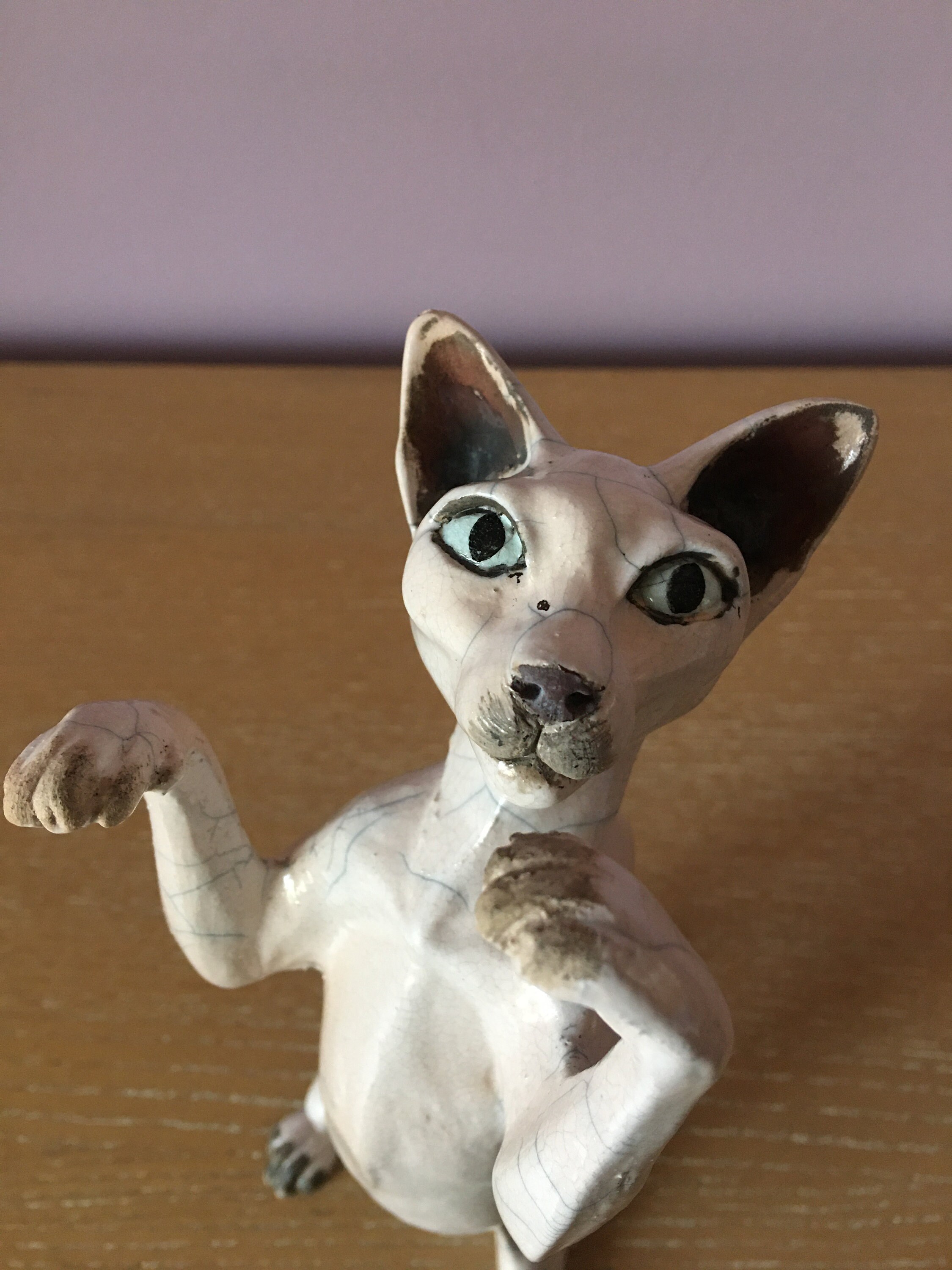 BRIAN ANDREW Studio Art Raku Pottery Ceramic Havana Cat Kitten Playing ...