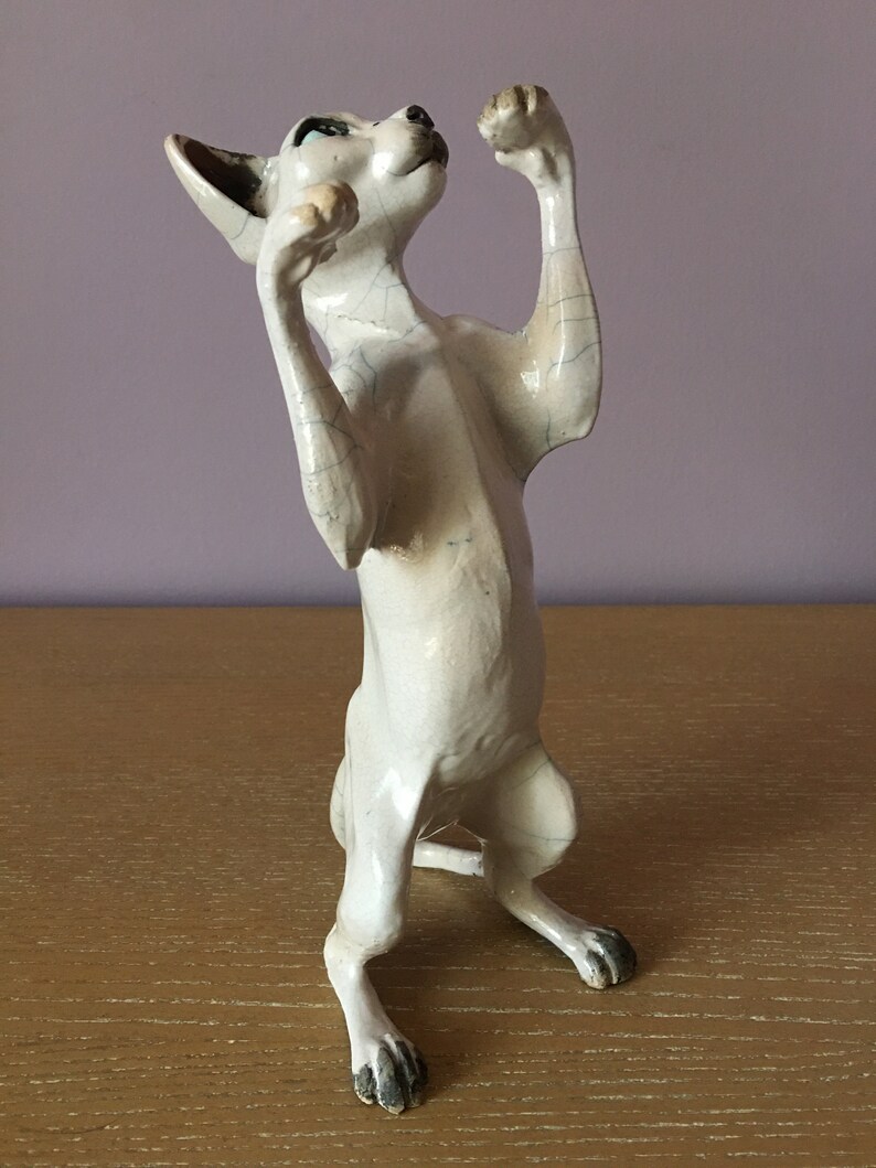 BRIAN ANDREW Studio Art Raku Pottery Ceramic Havana Cat Kitten Playing ...