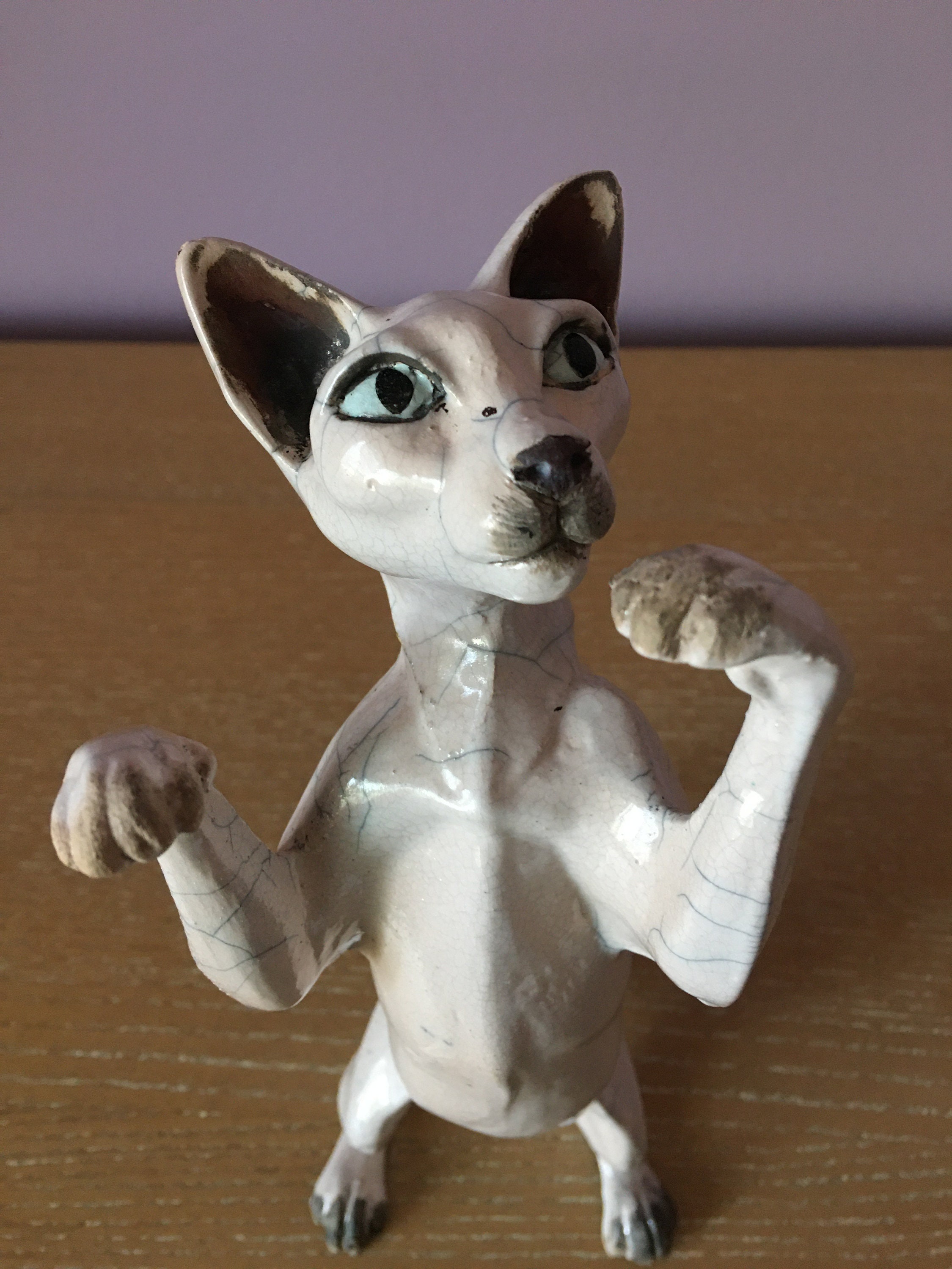 BRIAN ANDREW Studio Art Raku Pottery Ceramic Havana Cat Kitten Playing ...
