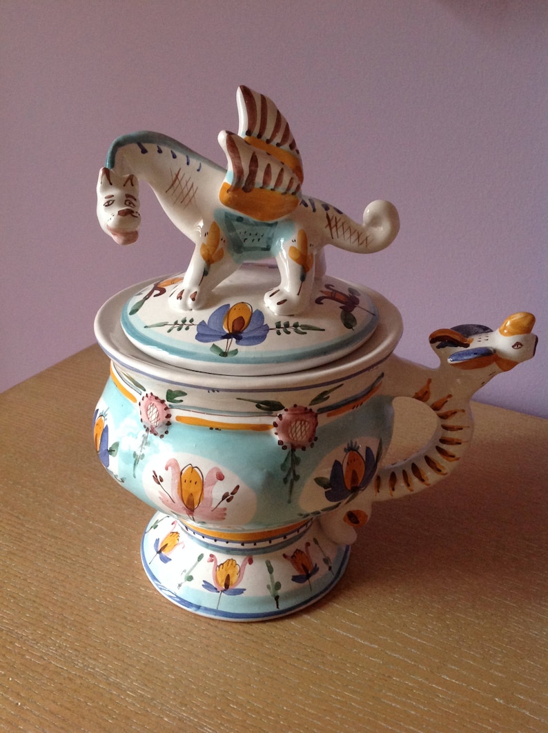 Vintage Gzhel Russian Studio Art Pottery Ceramic Covered | Etsy