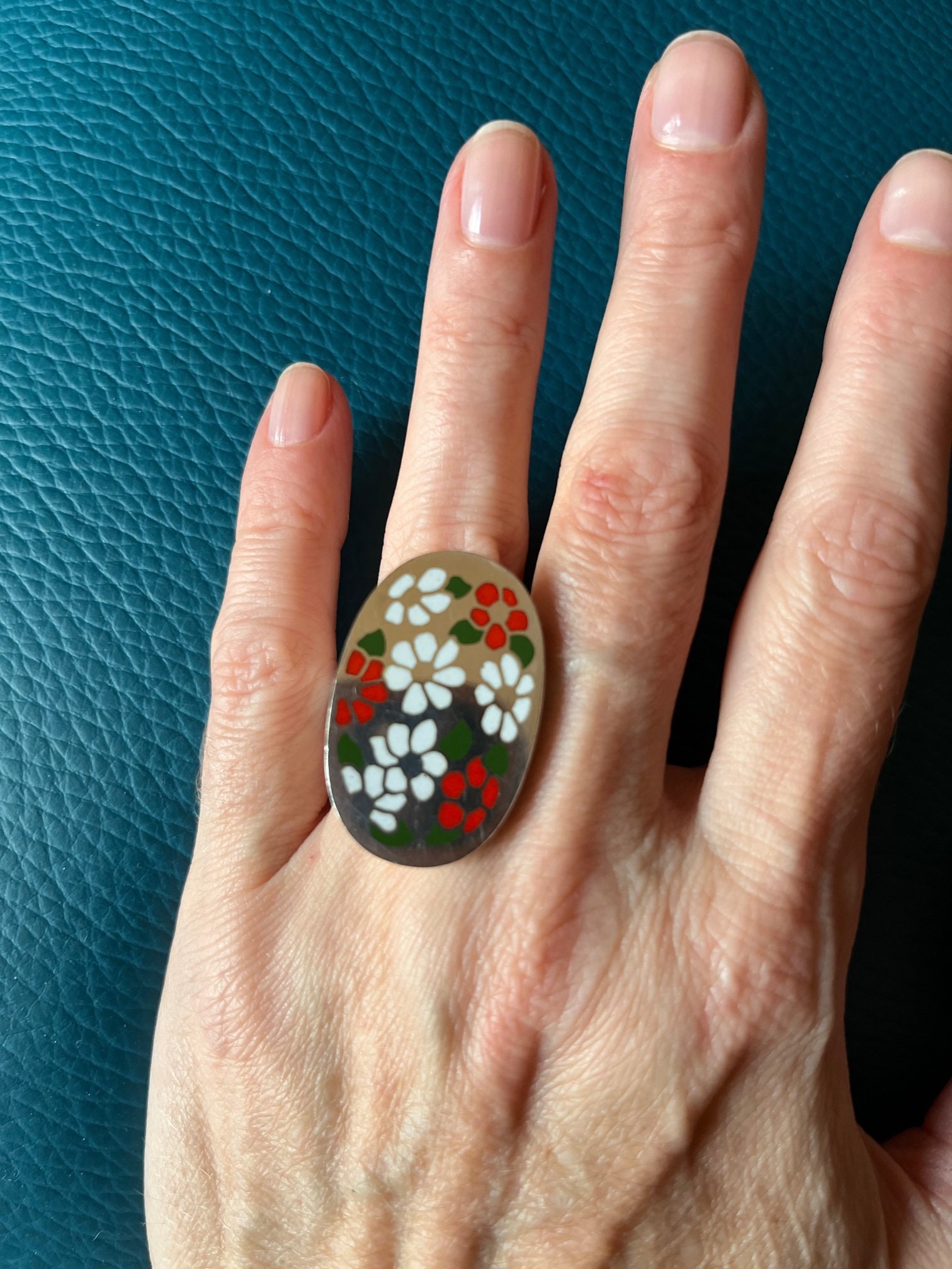 Vintage 1960s Astrid Fog for Georg Jensen Sterling Silver Enamel Ring ...