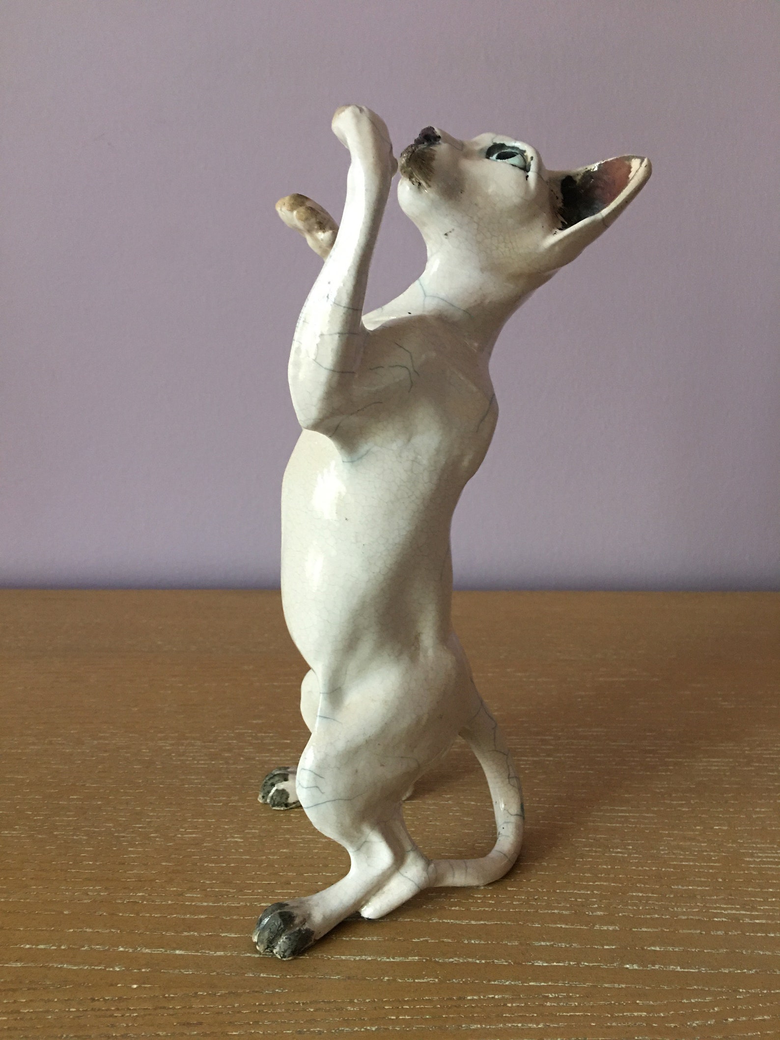 BRIAN ANDREW Studio Art Raku Pottery Ceramic Havana Cat Kitten Playing ...