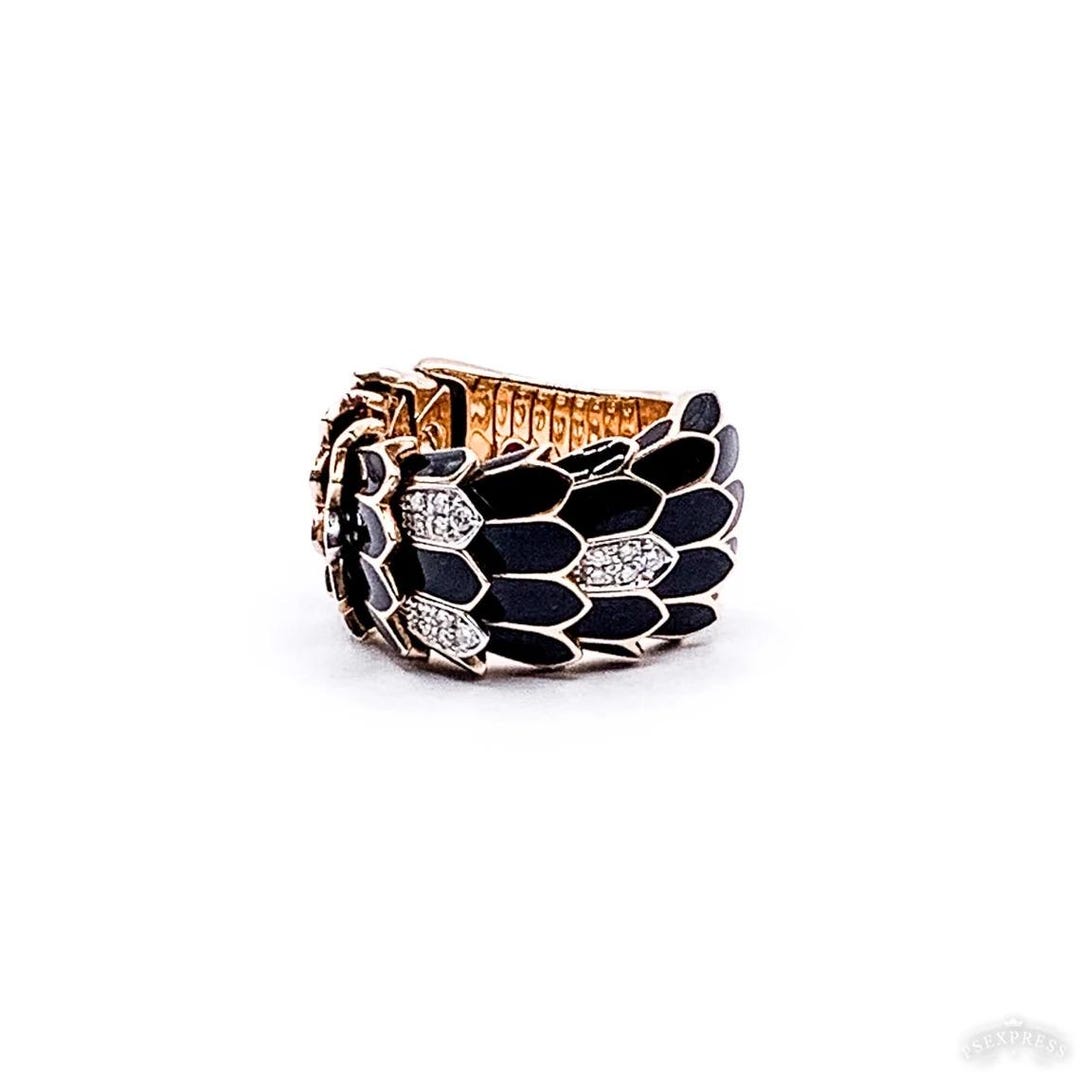 Roberto Coin Animalier 18K Rose Gold Black Enamel Diamonds Snake Cobra ...