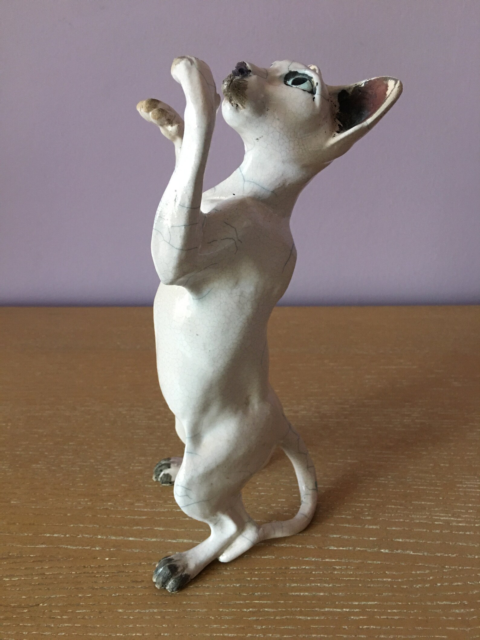 BRIAN ANDREW Studio Art Raku Pottery Ceramic Havana Cat Kitten Playing ...