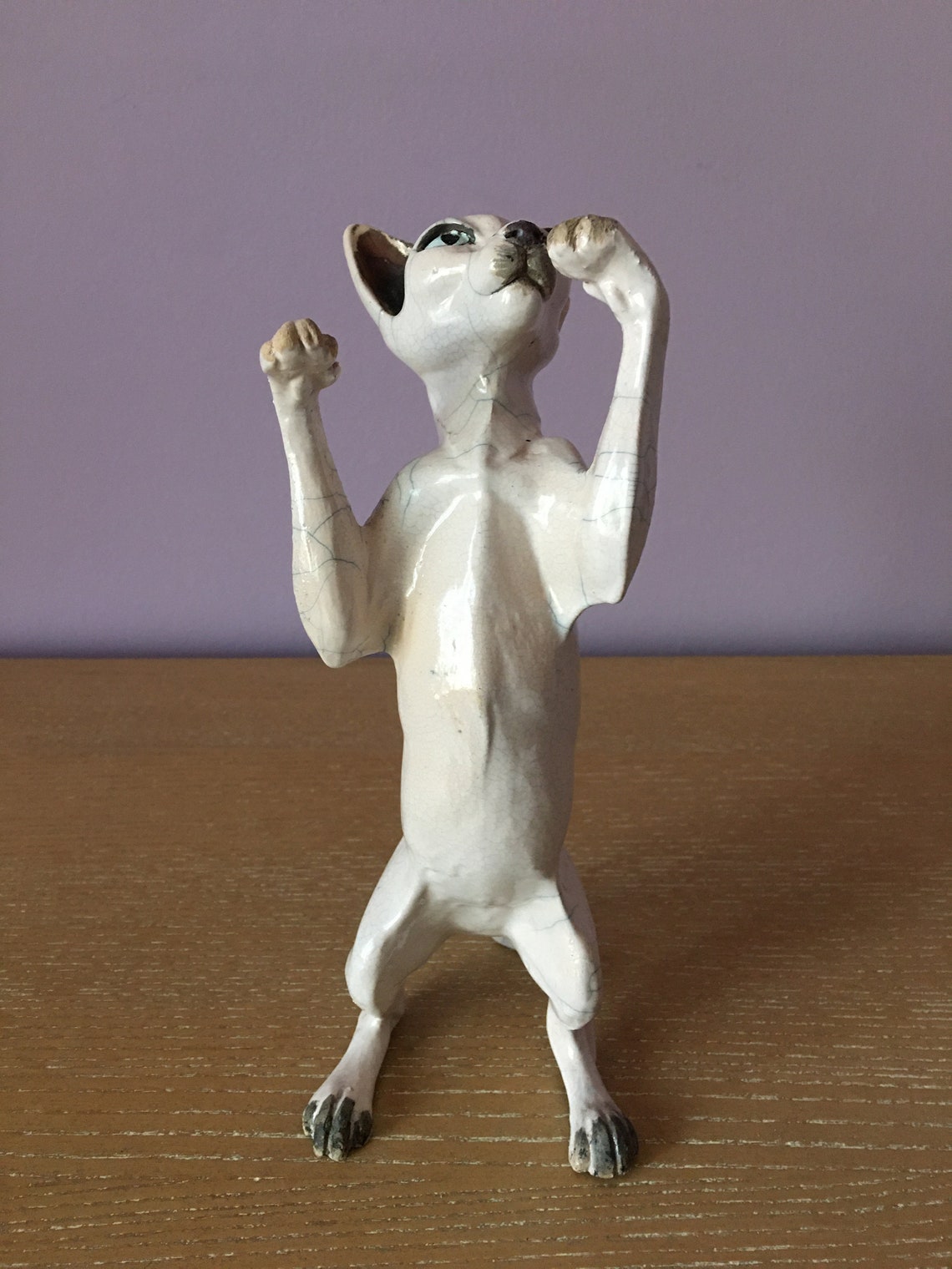 BRIAN ANDREW Studio Art Raku Pottery Ceramic Havana Cat Kitten Playing ...