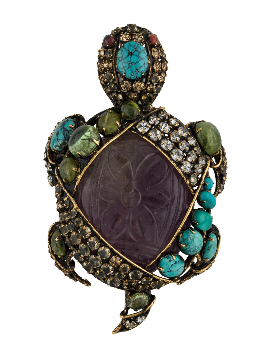 IRADJ MOINI Vintage Costume Jewelry Large Turtle Gemstone Brooch Pin ...