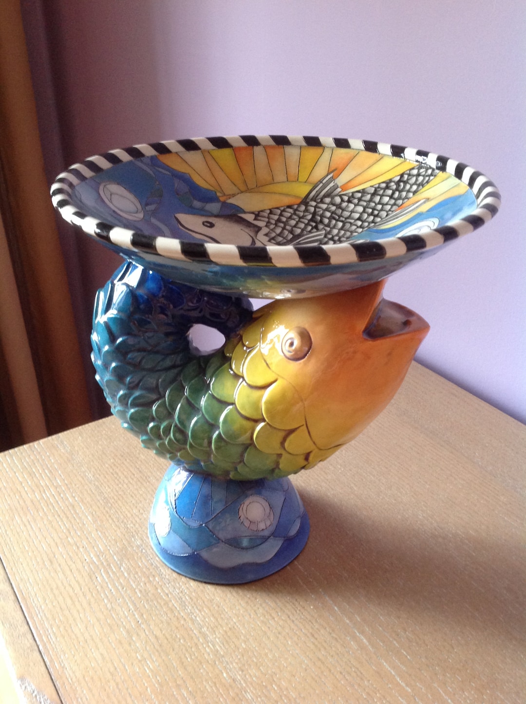Danisha Fish Sculpture Bowl Vase 10" X 10" Ceramic Art Studio Pottery ...