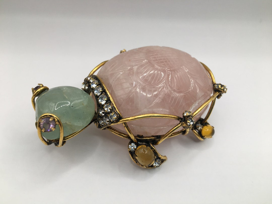 IRADJ MOINI Vintage Costume Statement Jewelry Large Huge Sea Turtle Gem ...