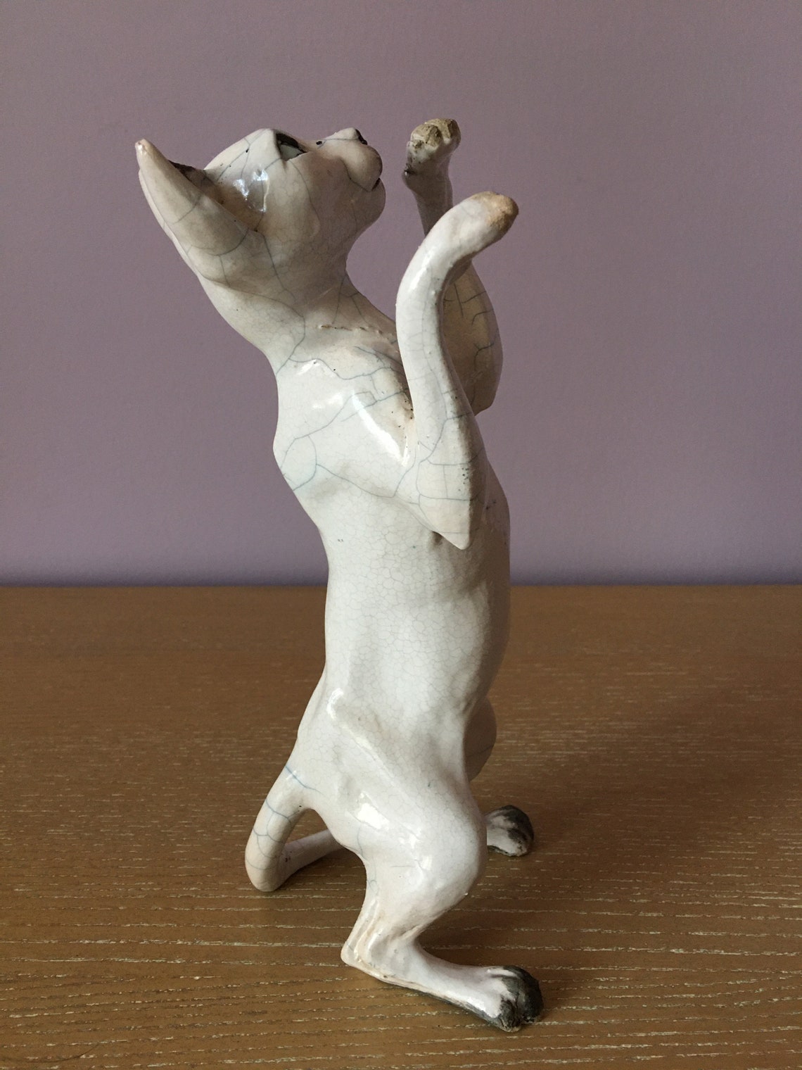 BRIAN ANDREW Studio Art Raku Pottery Ceramic Havana Cat Kitten Playing ...