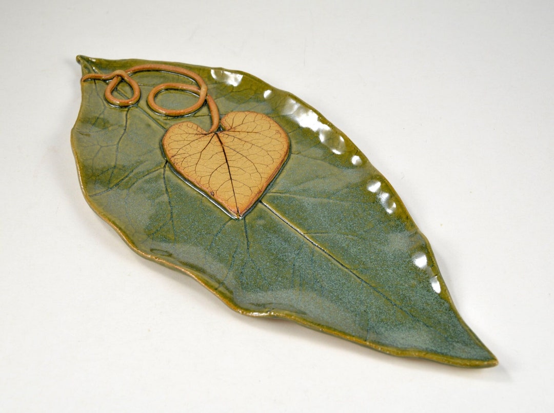 Decorative Pottery Leaf With Vine Leaf Handmade Stoneware Clay Ceramic ...
