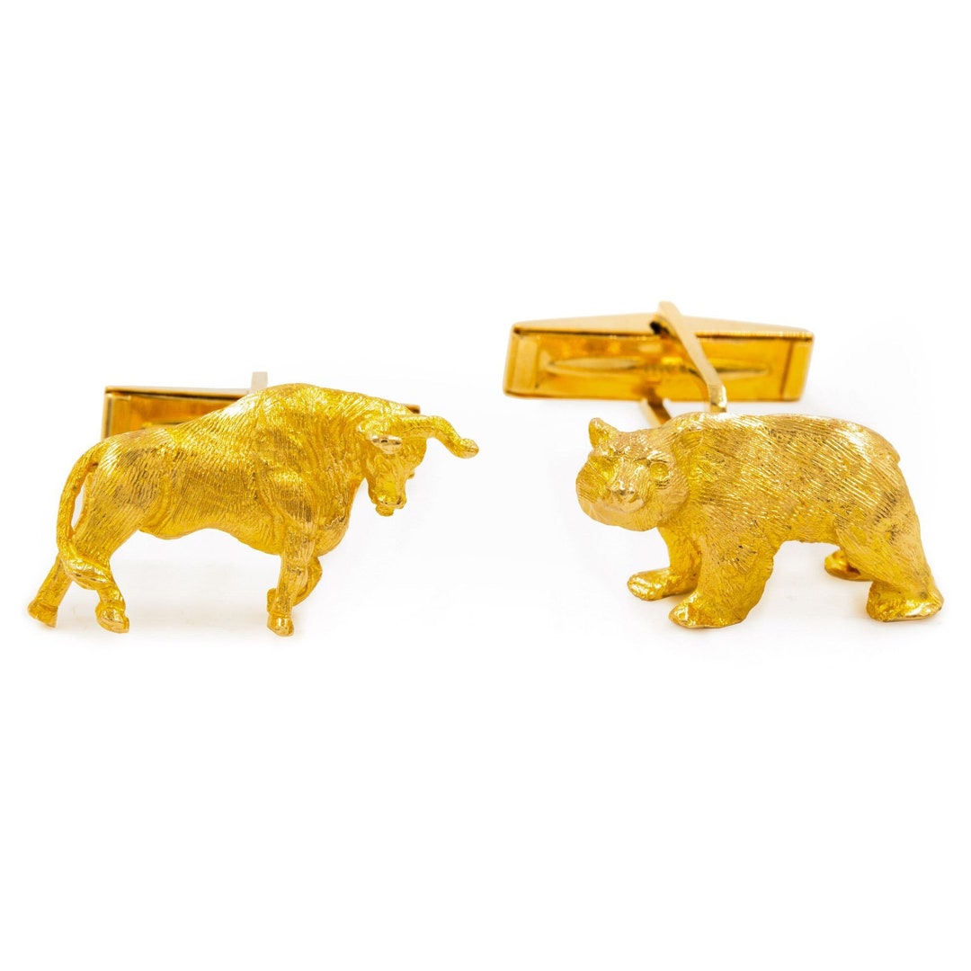 Vintage 14k Yellow Gold Sculpted Cuff-links of bear & Bull - Etsy