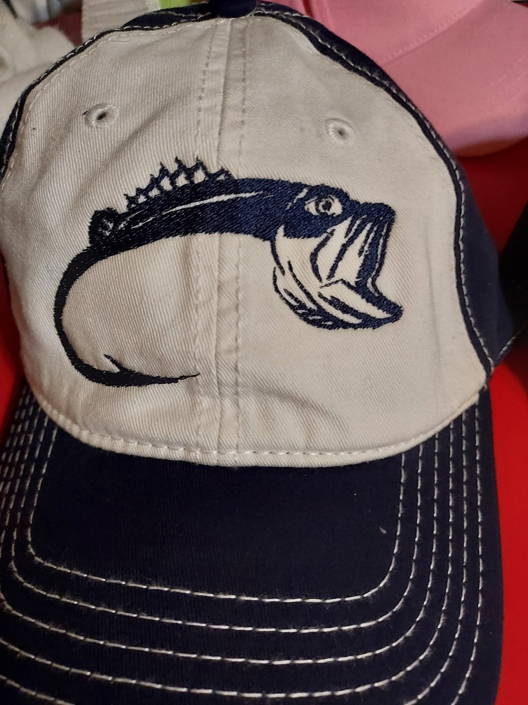 Bass Fish Fishing Cap Dark Blue and White - Etsy