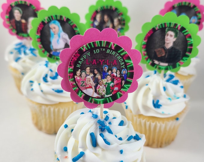 Personalized Disney Zombies 3 Birthday Cupcake Toppers 2" Scallop Pink ...
