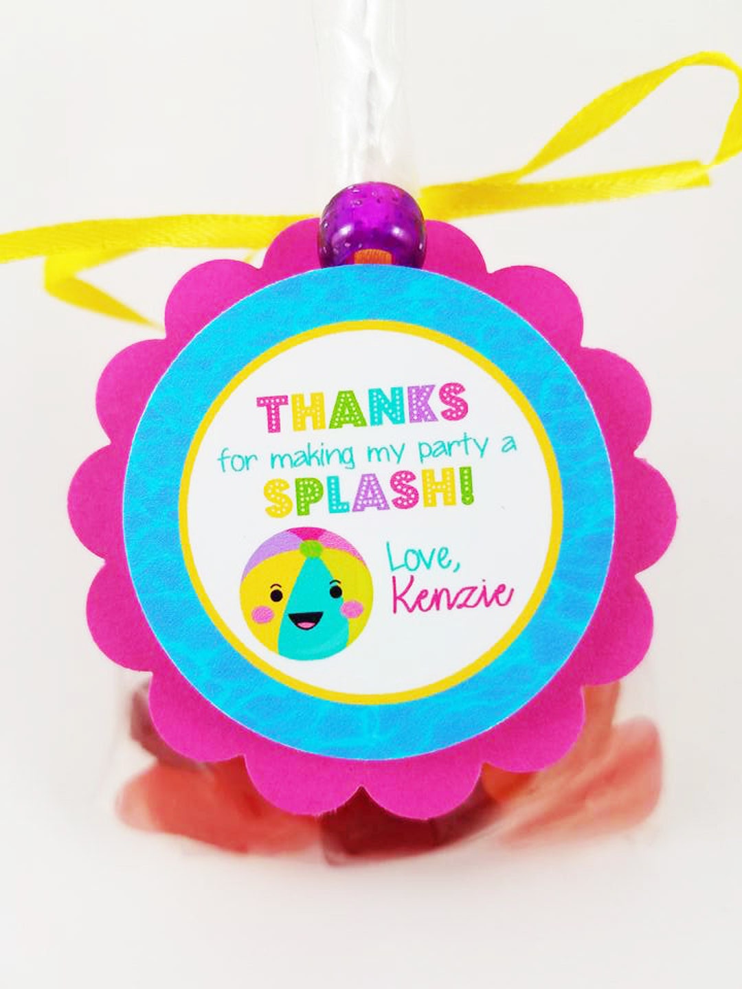 Personalized Girly Pool Party Birthday 2" Scallop Favor Bag Tags Thank ...