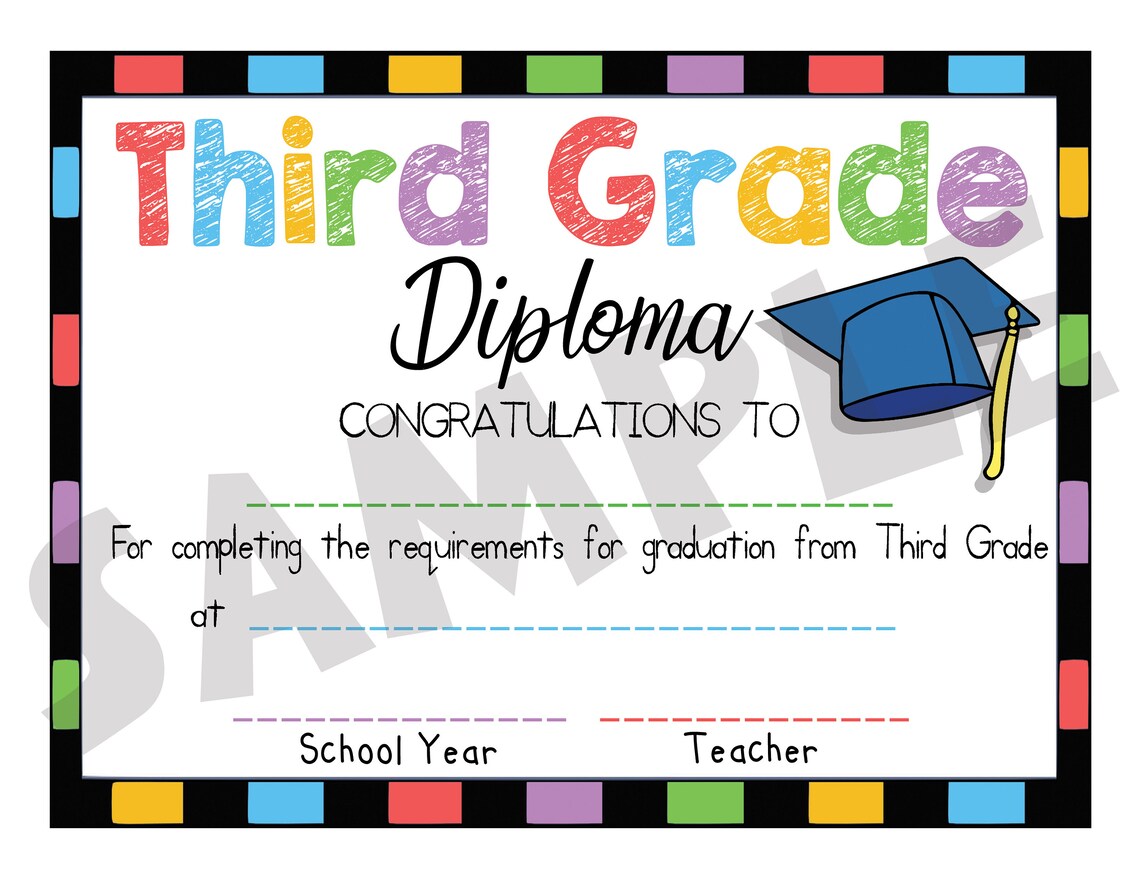 Third Grade Diploma Fill in the Blanks by Hand PRINT AT HOME - Etsy