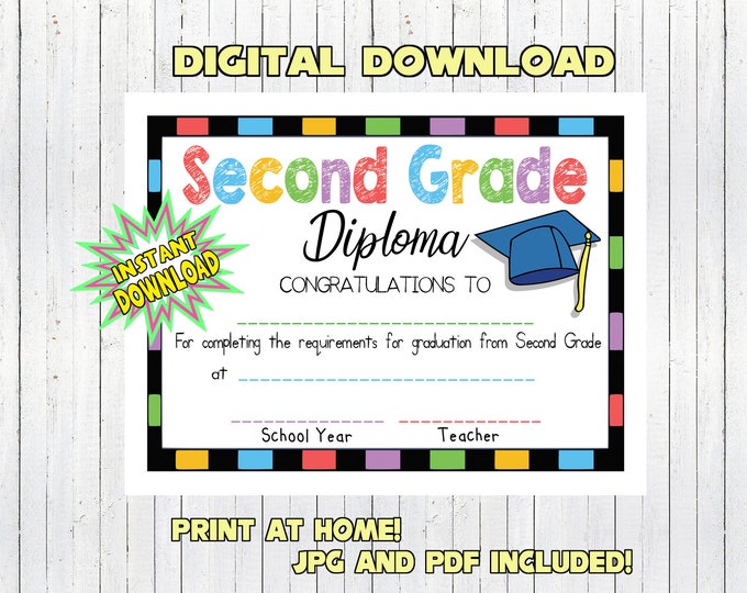 Second Grade Diploma Fill in the Blanks by Hand PRINT AT HOME - Etsy