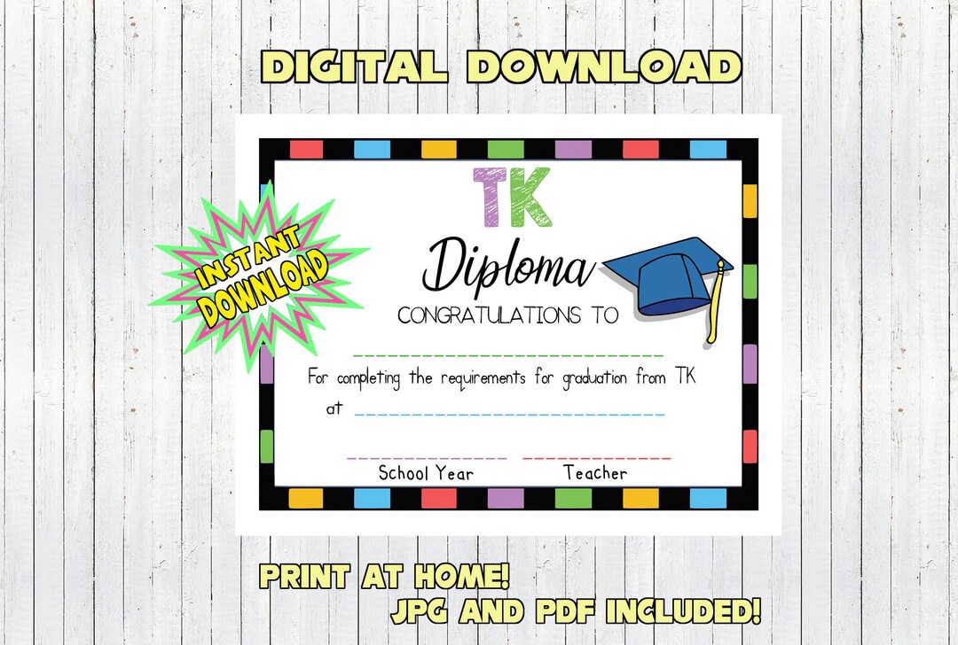 TK (transitional Kindergarten) Graduation Diploma Fill in the Blanks by ...