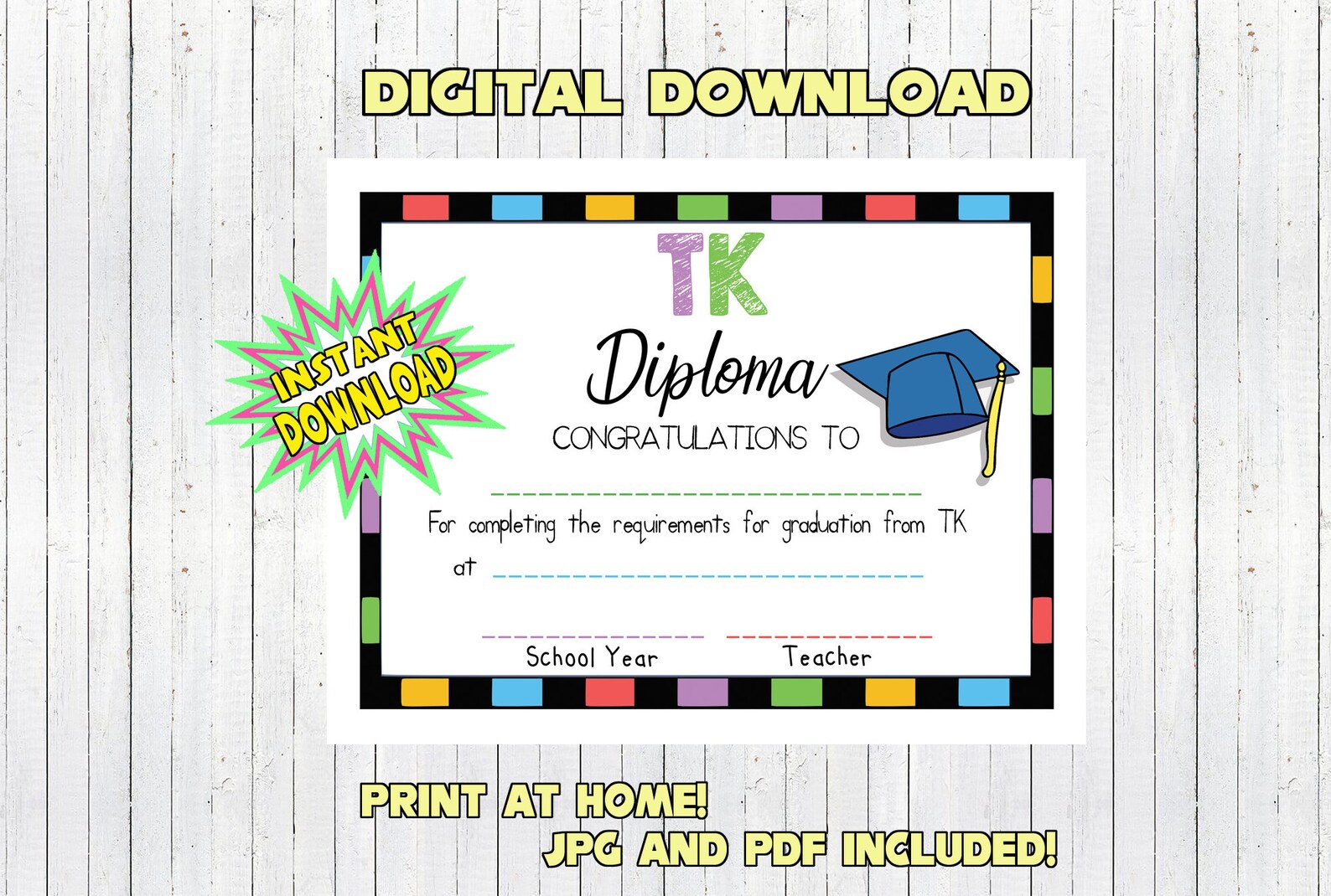 TK transitional Kindergarten Graduation Diploma Fill in the - Etsy
