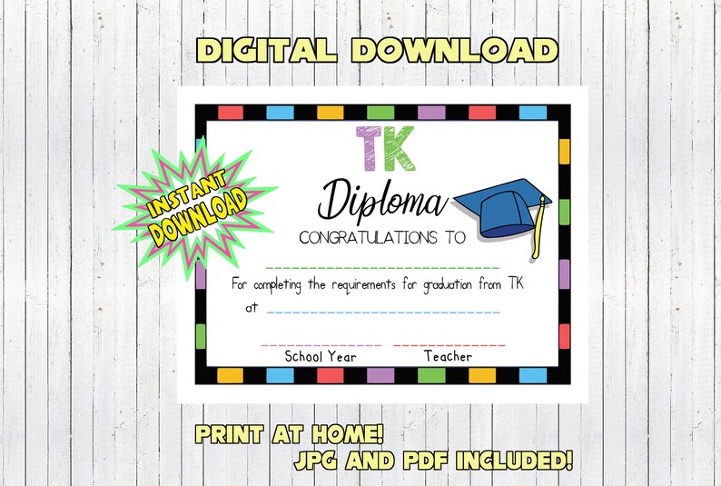 TK transitional Kindergarten Graduation Diploma Fill in the - Etsy