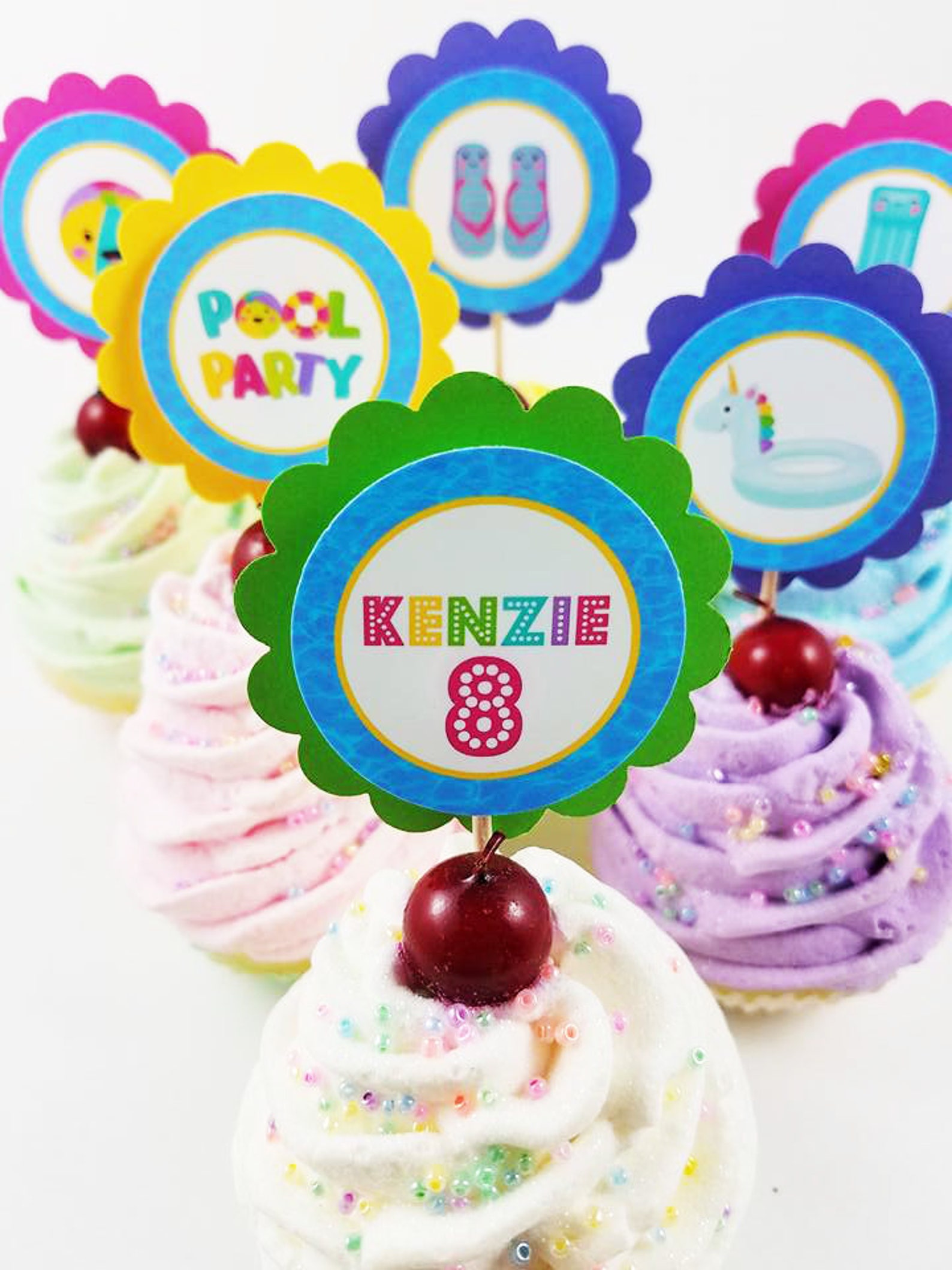 Personalized Girly Pool Party 2 Scallop Birthday Cupcake | Etsy