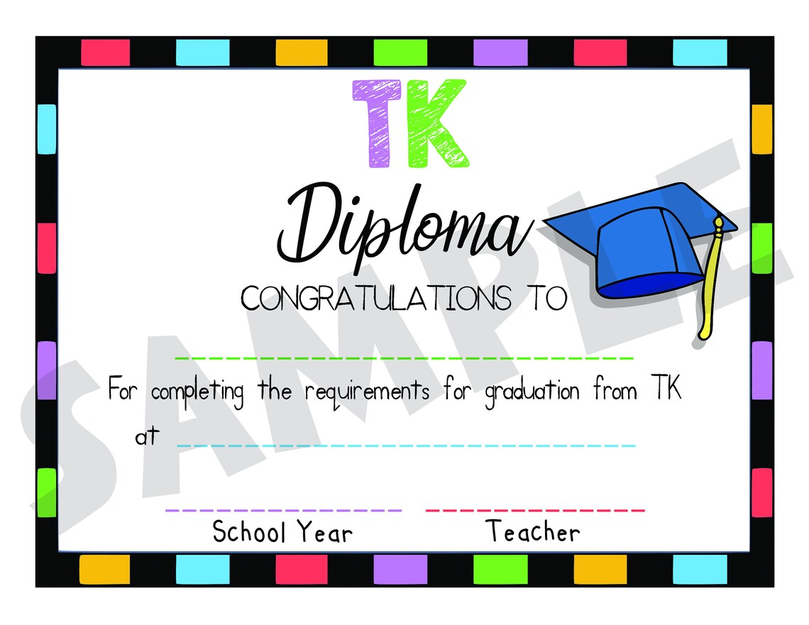 TK transitional Kindergarten Graduation Diploma Fill in the - Etsy