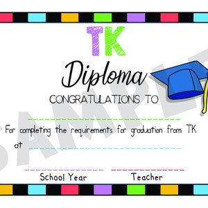 TK (transitional Kindergarten) Graduation Diploma Fill in the Blanks by ...