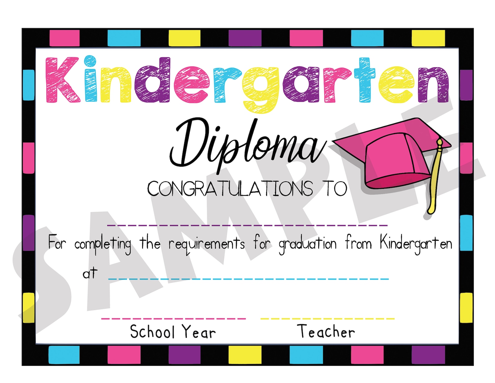 Kindergarten Graduation Diploma Fill in the Blanks by Hand - Etsy
