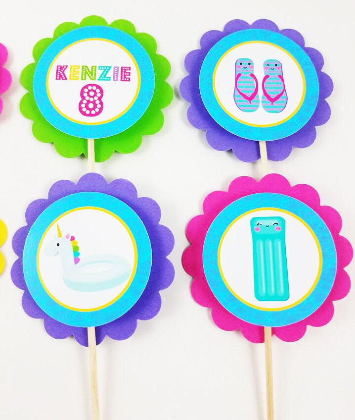 Personalized Girly Pool Party 2 Scallop Birthday Cupcake | Etsy