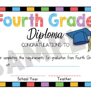 Fourth Grade Diploma Fill in the Blanks by Hand PRINT AT HOME Digital ...