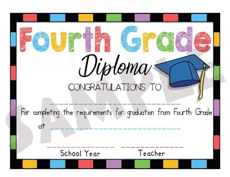 Fourth Grade Diploma Fill in the Blanks by Hand PRINT AT HOME | Etsy