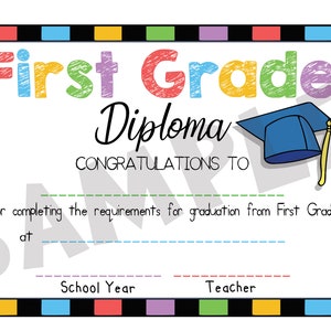 First Grade Diploma Fill in the Blanks by Hand PRINT AT HOME Digital ...