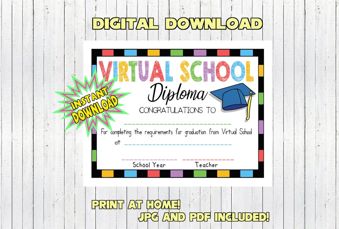 Virtual School Graduation Diploma Fill in the Blanks by Hand - Etsy