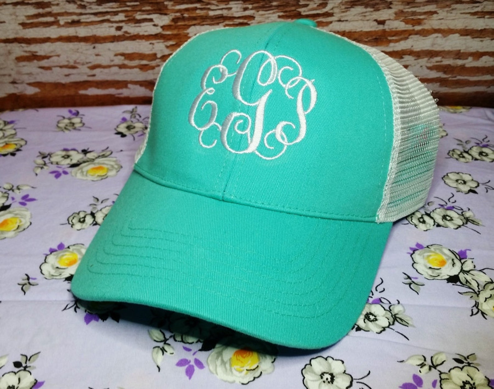 Monogram Trucker Hat, Hot Pink Hat, Mint Trucker, Navy Trucker, Coral ...
