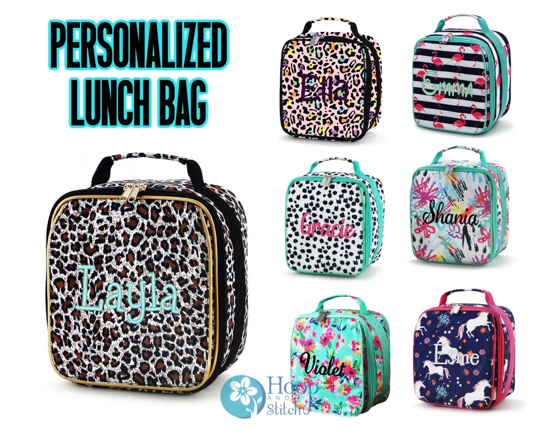 Personalized Lunch Bag, Girls Lunch Bag, Monogram Lunch Bag, Leopard ...