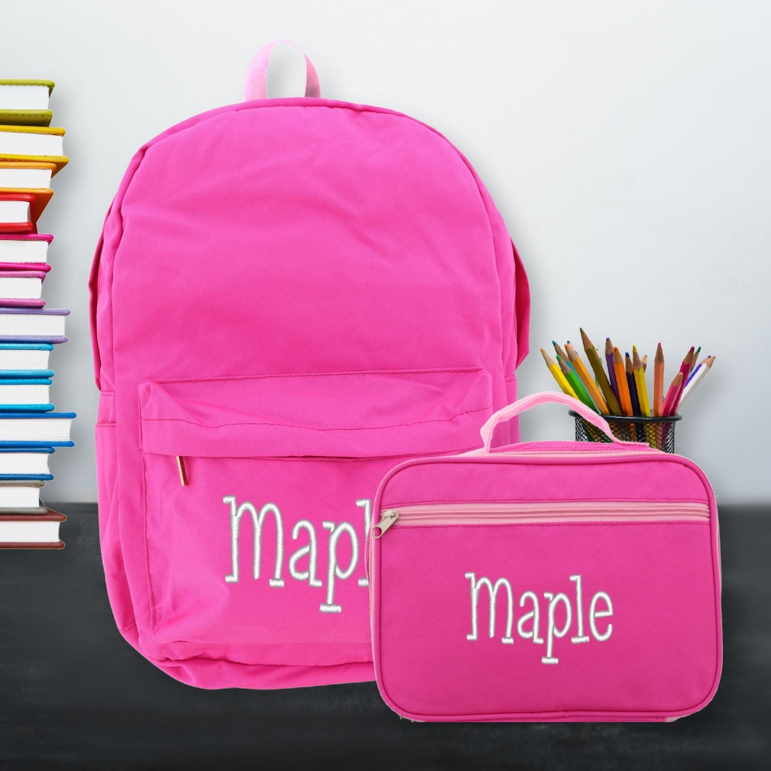 Hot Pink Pink Girls Personalized Backpack Set, Monogram Backpack ...