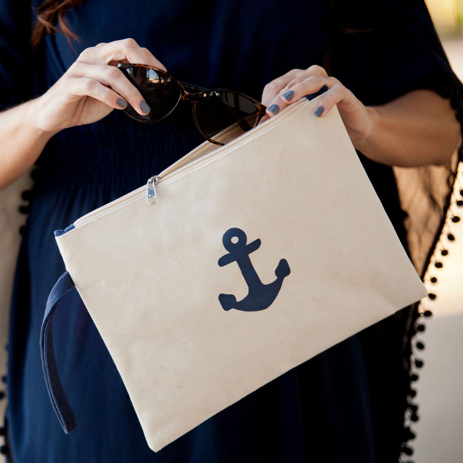 Viv & Lou® Monogram Canvas Bag, Anchor Canvas Bag, Anchor Zip Pouch ...