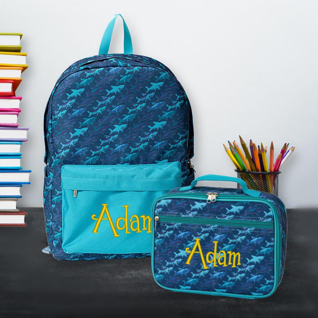 Blue Shark Backpack Set, Personalized Backpack Set, Monogram Backpack ...