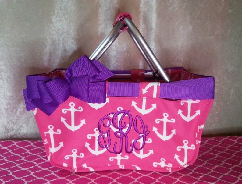 Pink Anchor Mini Market Tote With Ribbon Monogrammed - Etsy
