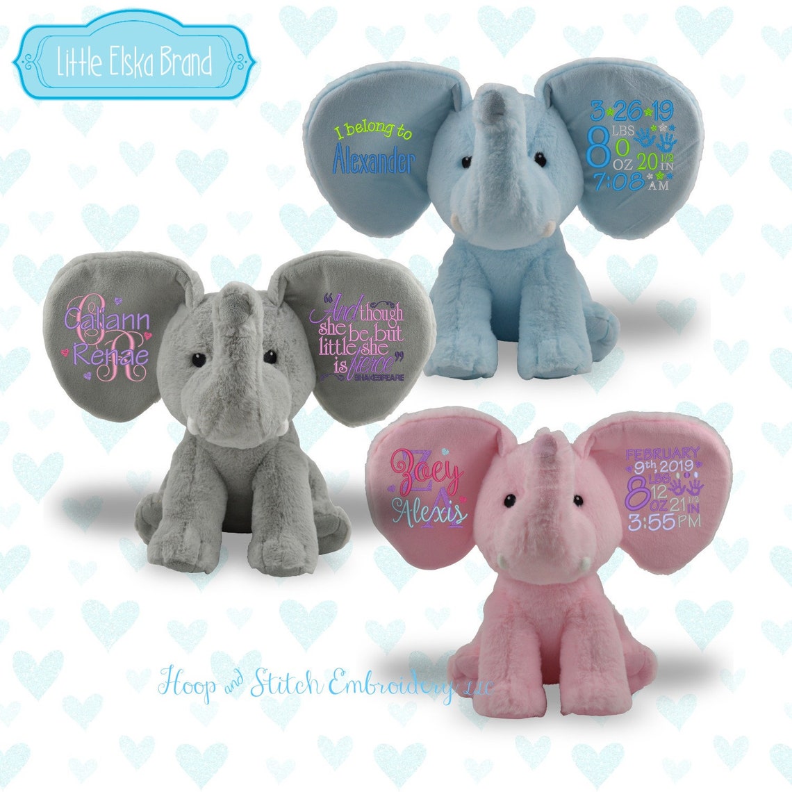 Personalized Elephant Stuffie, Elephant Keepsake, Little Elska Elephant ...