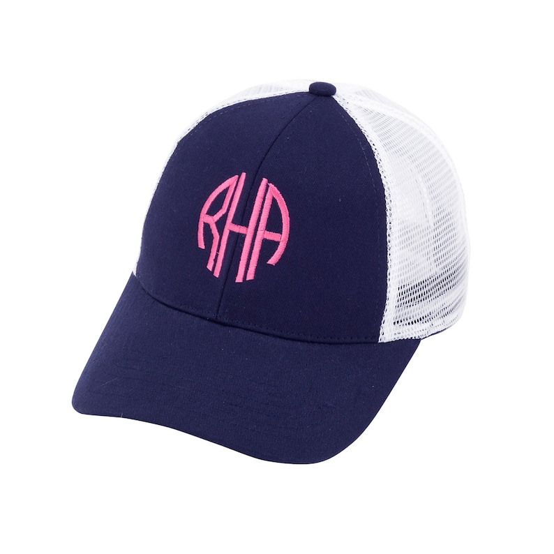 Monogram Trucker Hat, Hot Pink Hat, Mint Trucker, Navy Trucker, Coral ...