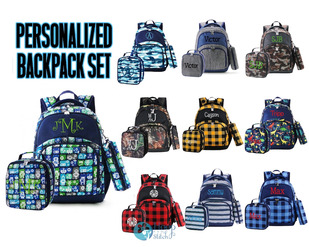 Kids Personalized Backpack Set, Monogram Backpack, Monogram Lunch Bag ...